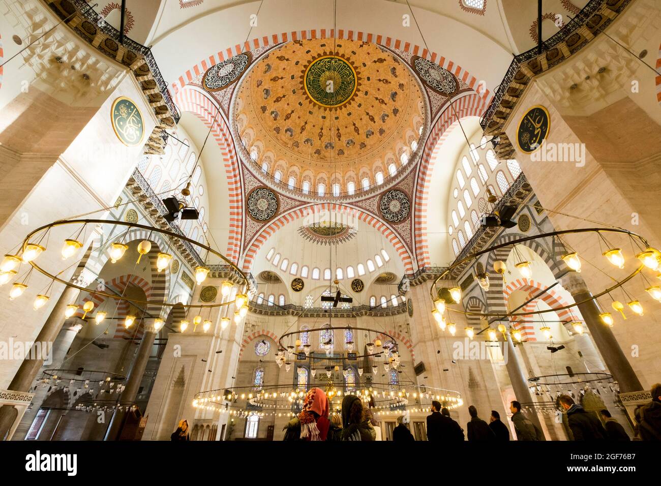 Inside, looking up at the big dome. At the big Suleymaniye Mosque in ...