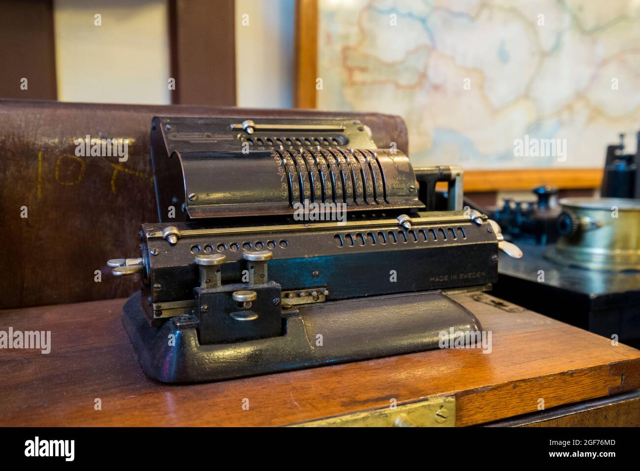 An antique, old ticket machine in the museum at Sirkeci railway station ...