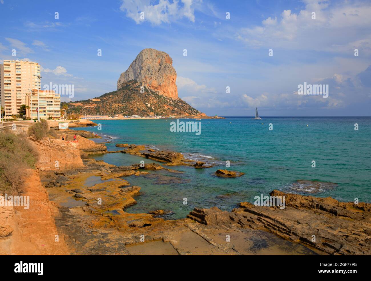Calp Spain rock landmark Costa Blanca tourist attraction with hotel and ...