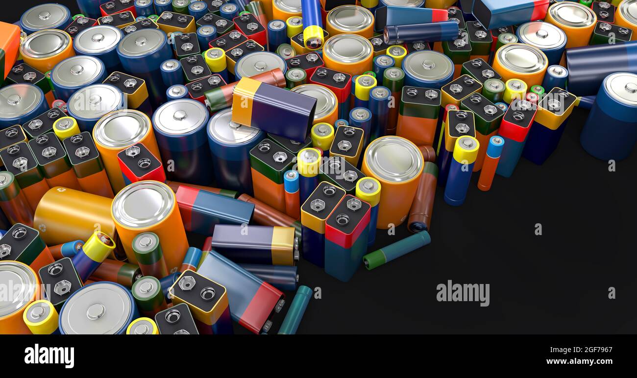 Stacked consumer batteries in different types - 3d illustration Stock ...