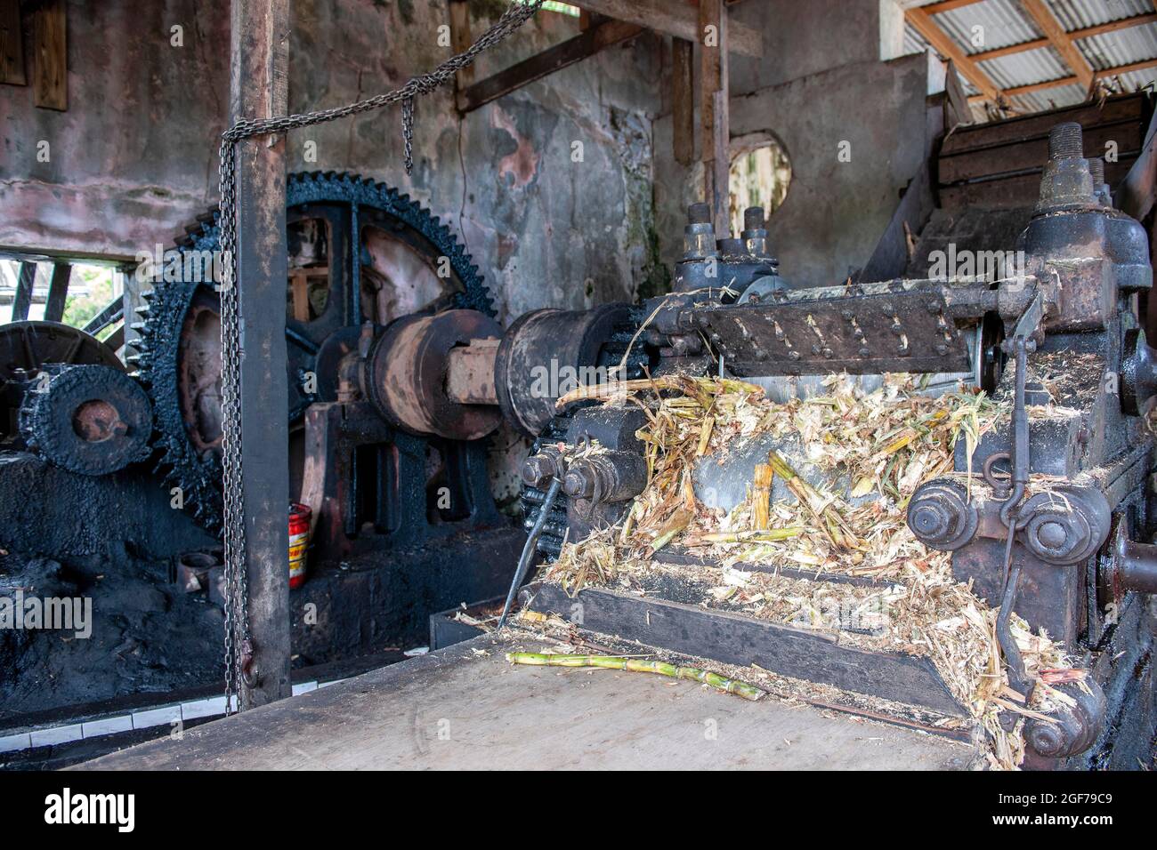 Sugar cane mill for traditional rum production, River Antoine Rum ...