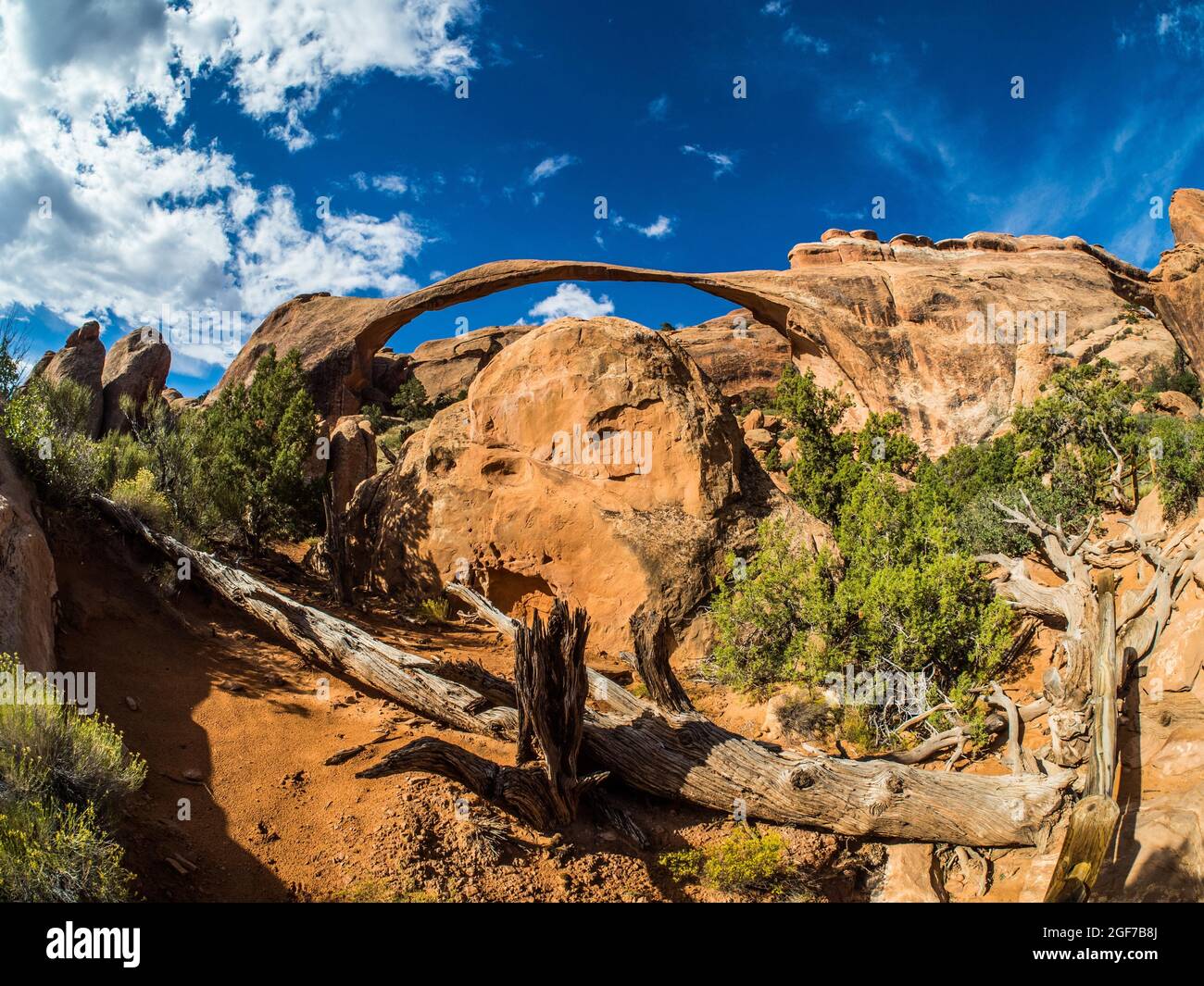 Landscape Arch, stone arch formed by erosion of the red sandstone ...