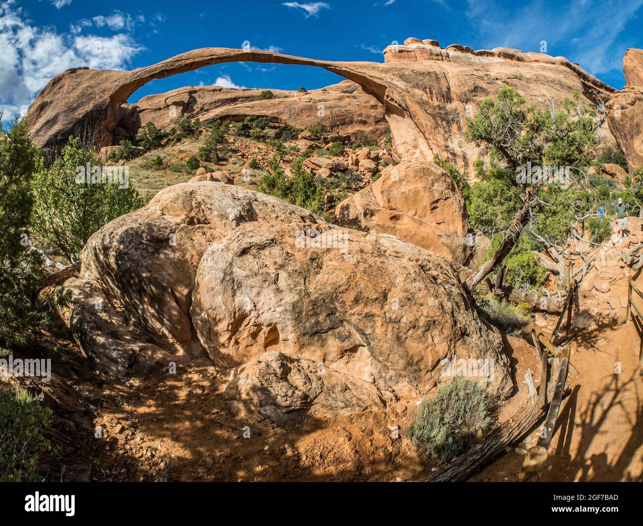 Landscape Arch, stone arch formed by erosion of the red sandstone ...