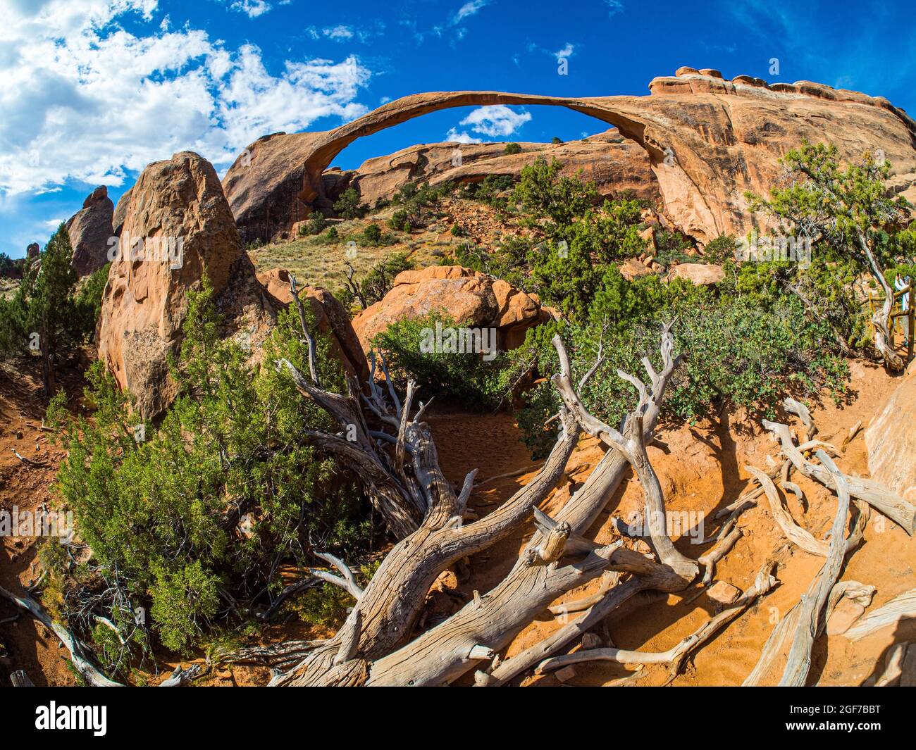 Landscape Arch, stone arch formed by erosion of the red sandstone ...