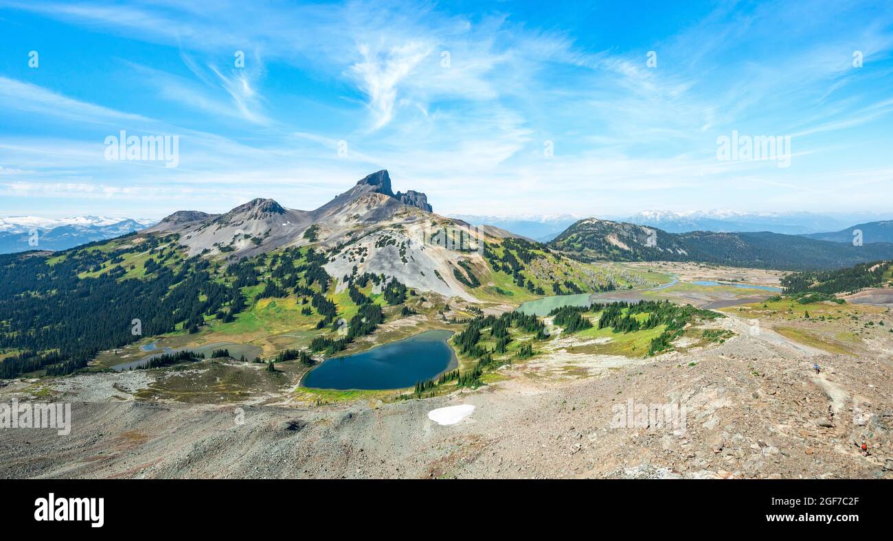 Blue lakes in front of Black Tusk volcanic mountain, Panorama Ridge ...
