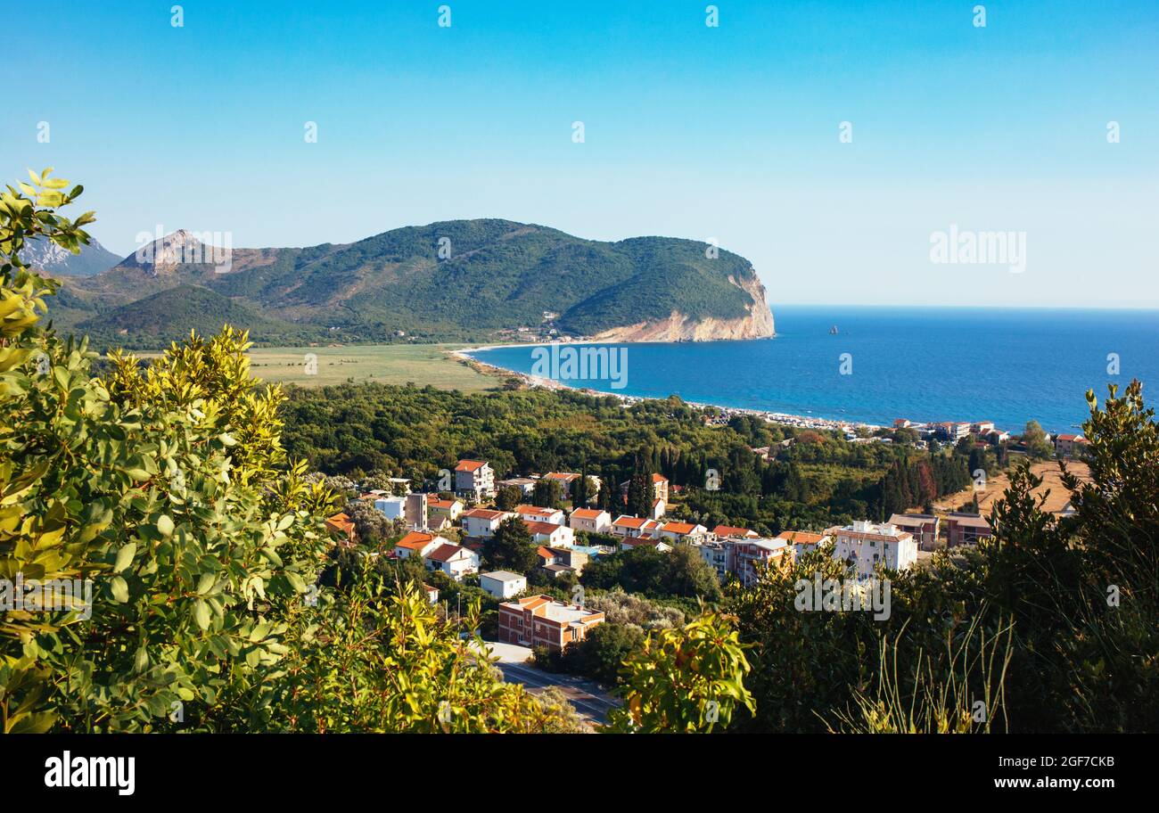 Amazing view of the sea and Petrovac city from the hill, Montenegro ...