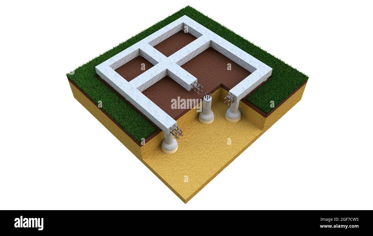 drilled belled foundation. isolated industrial 3D illustration Stock ...