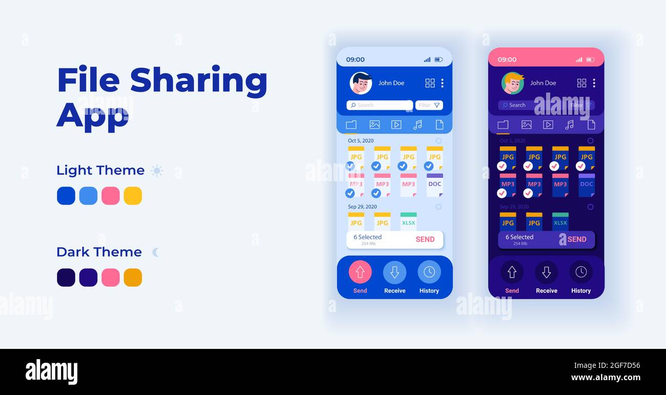 File transfer application cartoon smartphone interface vector templates ...