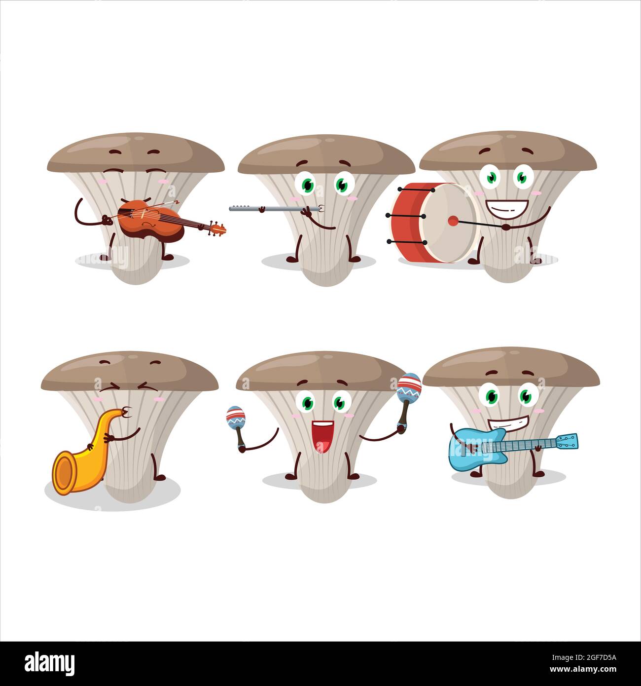 Cartoon character of oyster mushrooms playing some musical instruments ...