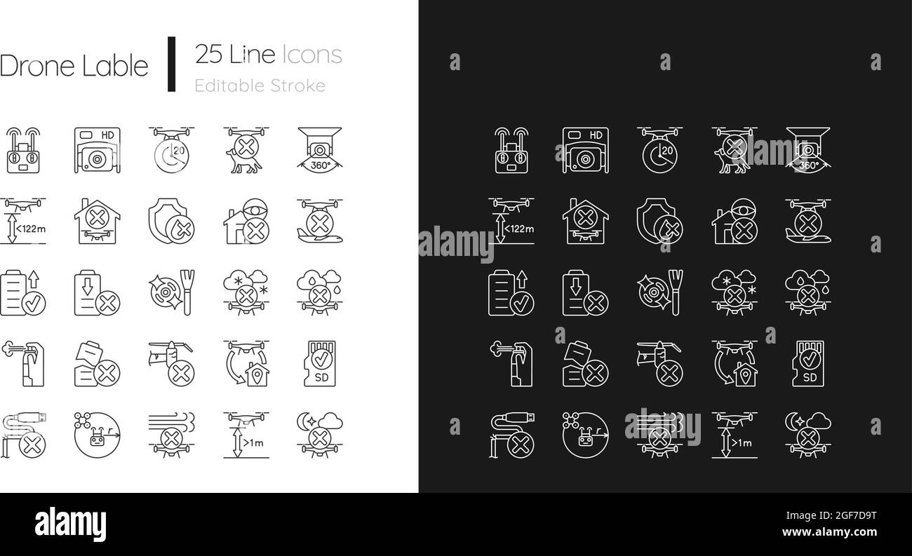 Drone usage linear manual label icons set for dark and light mode Stock Vector Image & Art - Alamy