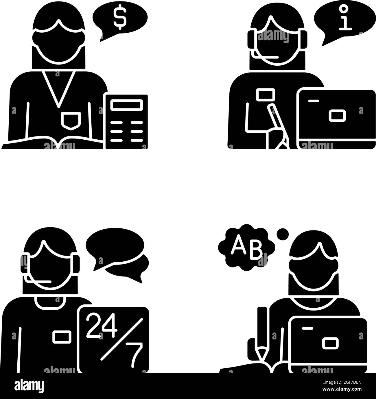 Female assistant RGB black glyph icons set on white space Stock Vector ...