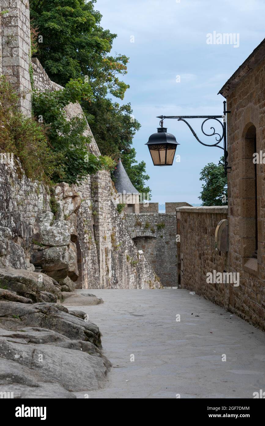Alley on the monastery island of Mont Saint Michel, Unesco World ...