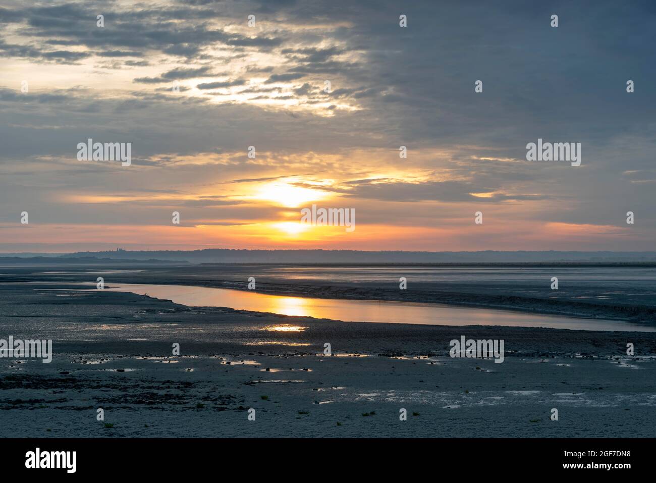 Sunrise on the mudflats at Mont Saint Michel, Unesco World Heritage ...