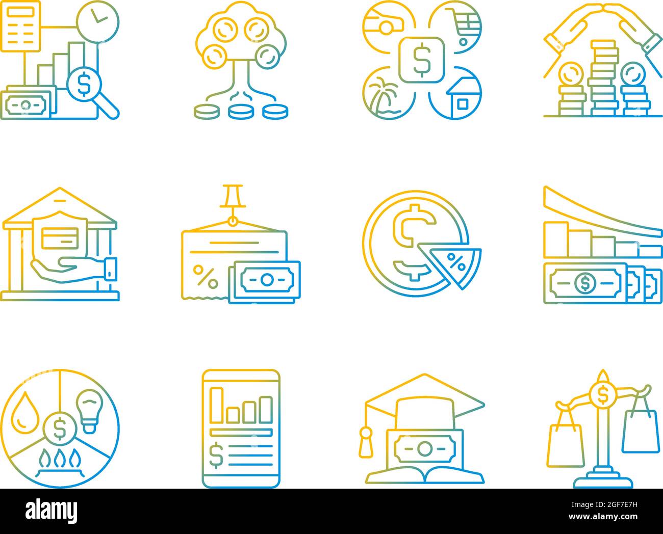 Financial literacy black gradient linear vector icons set Stock Vector ...