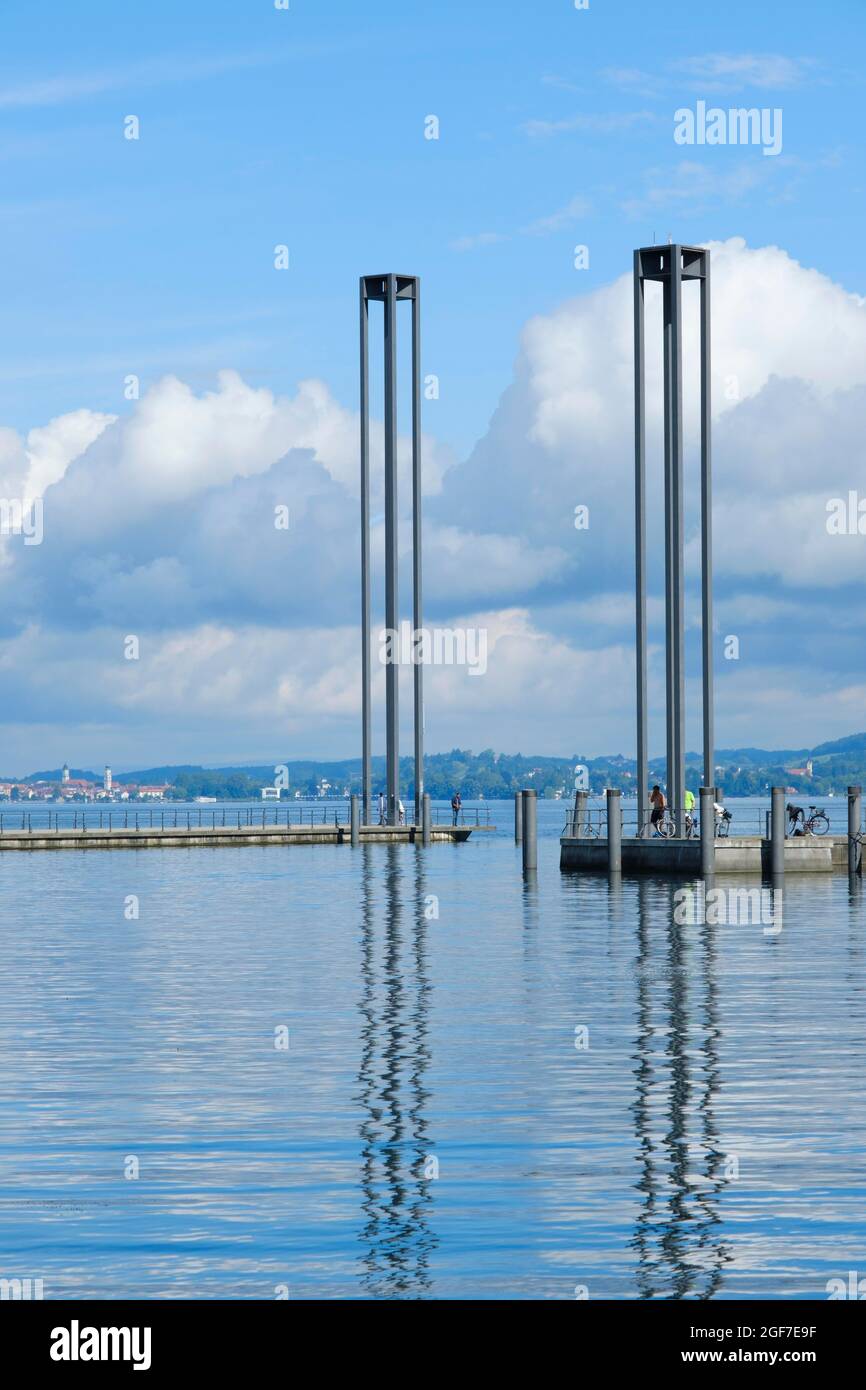 Lighthouses at the harbour entrance, Bregenz, Lake Constance ...