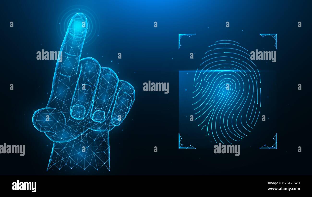 Fingerprint identification concept. Biometric data low poly design ...