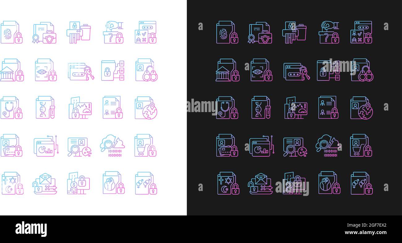 Sensitive information types gradient icons set for dark and light mode ...