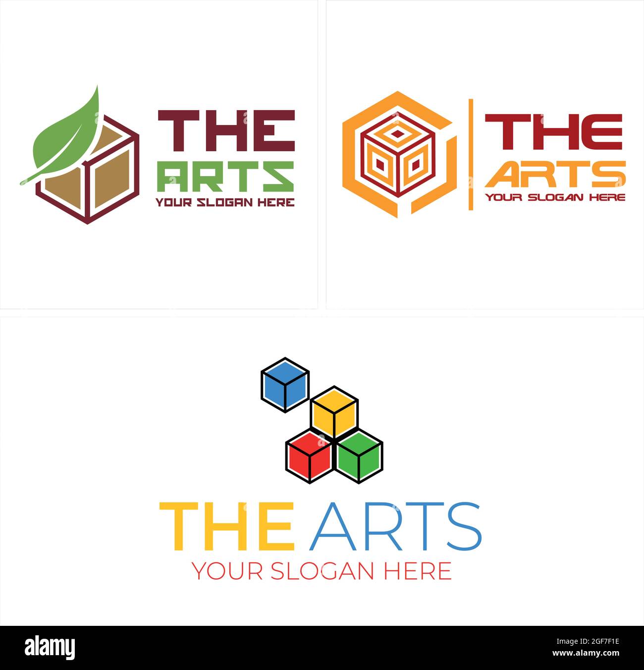 The arts colorful logo design with box leaf line vector combination ...