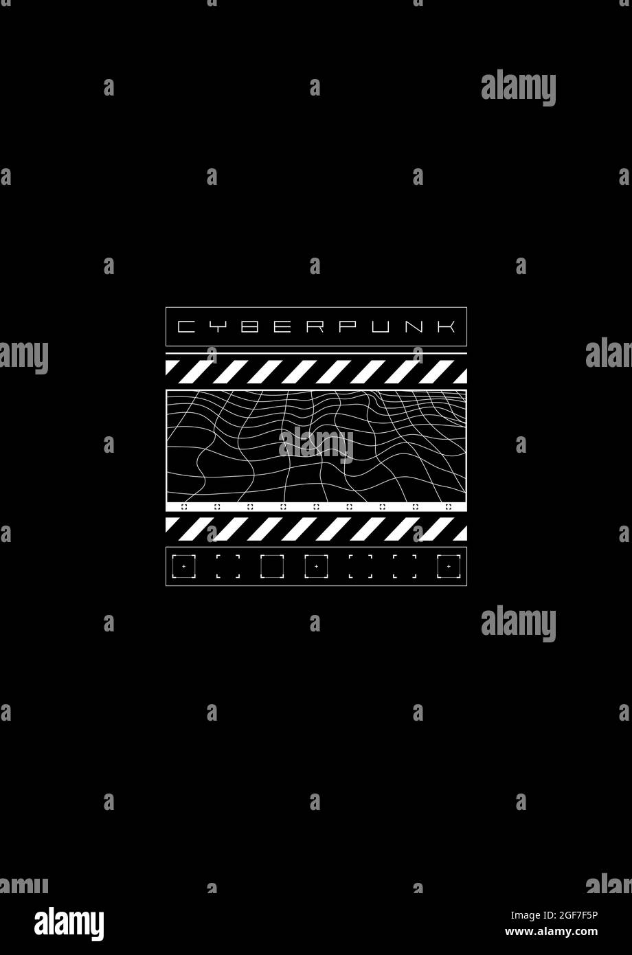 Cyberpunk t-shirt and apparel design with distorted wavy grid and ...