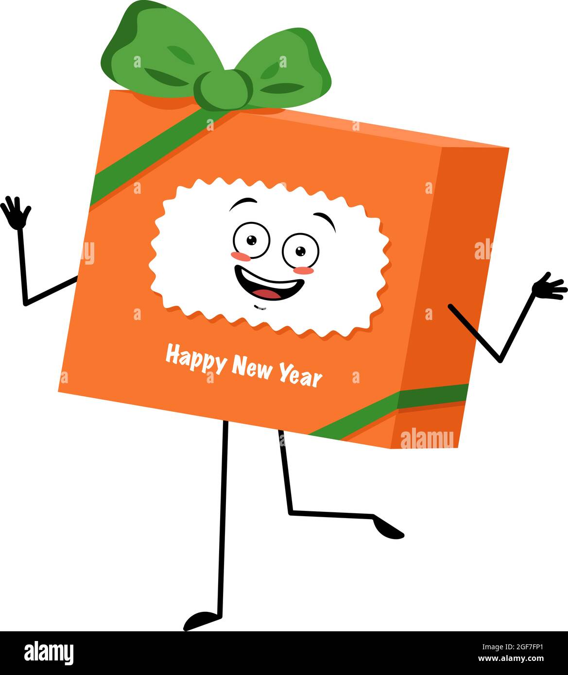 Cute character gift box for new year with bow and with joyful emotions ...