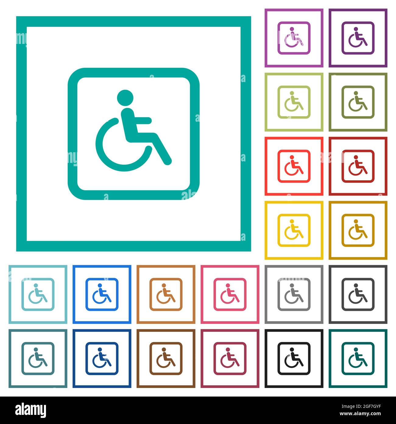 Handicapped parking flat color icons with quadrant frames on white ...