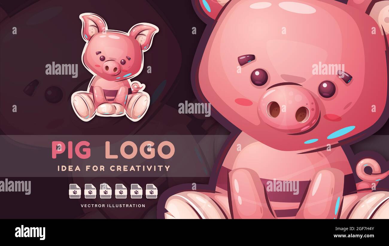 Cartoon character funny teddy pig - cute sticker Stock Vector Image ...