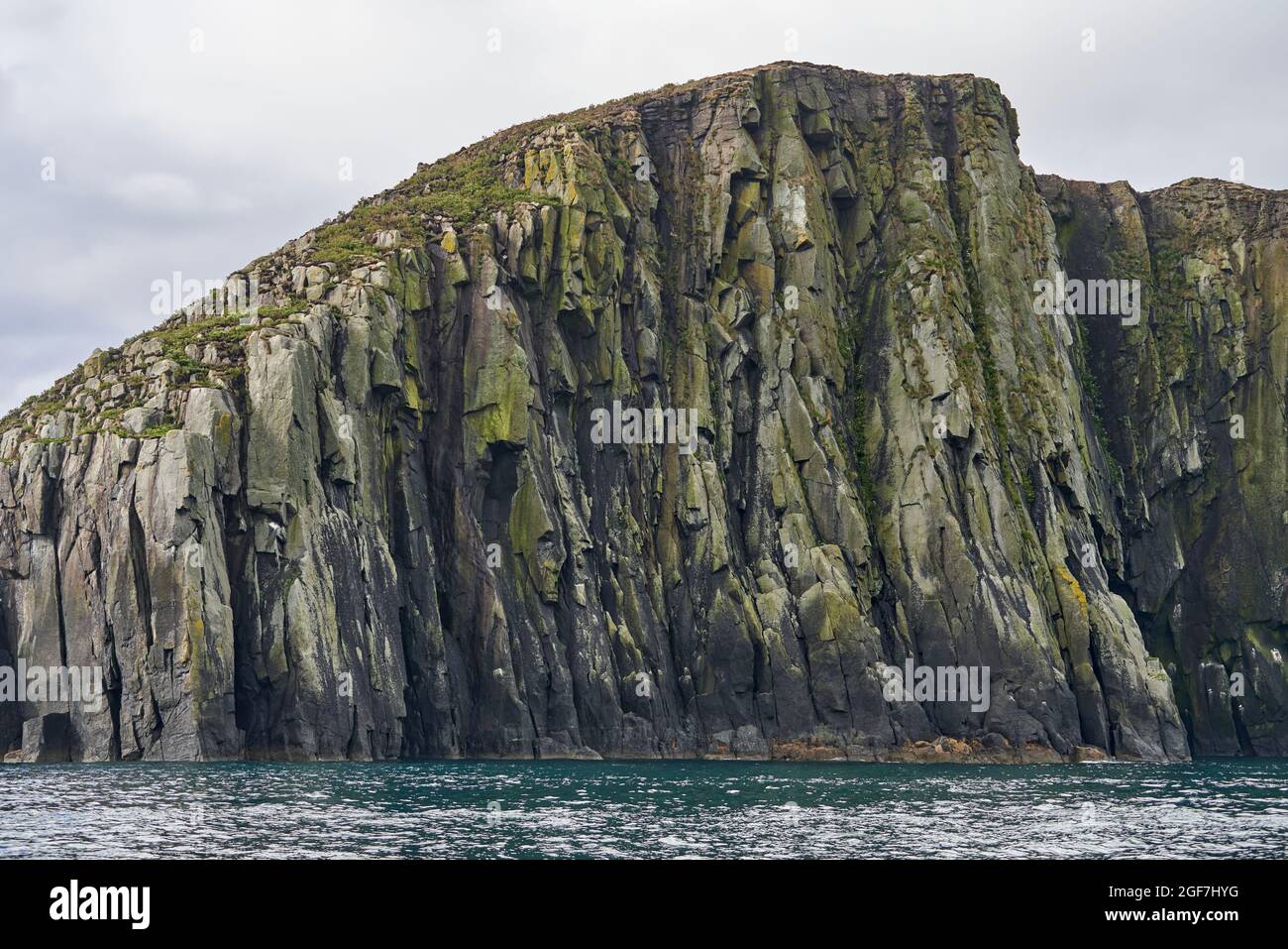 The volcanic basalt and dolerite columns on the cliffs of Garbh Eilean ...