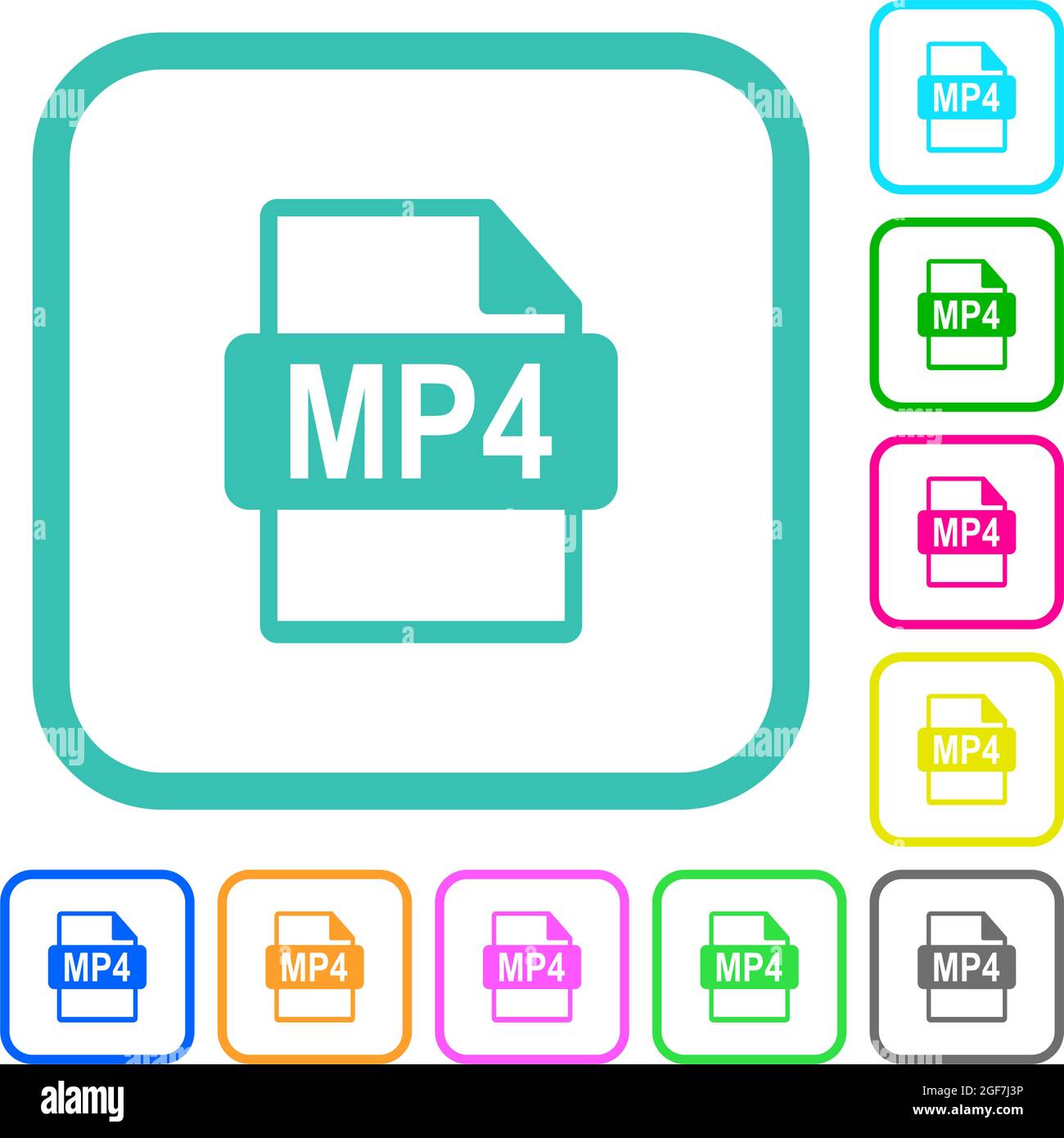 MP4 file format vivid colored flat icons in curved borders on white ...