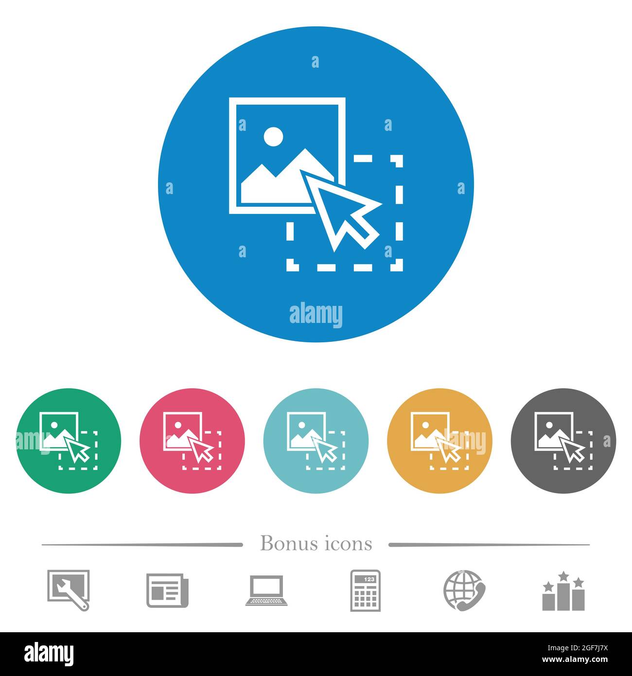 Drag image to upload flat white icons on round color backgrounds. 6 bonus icons included Stock ...