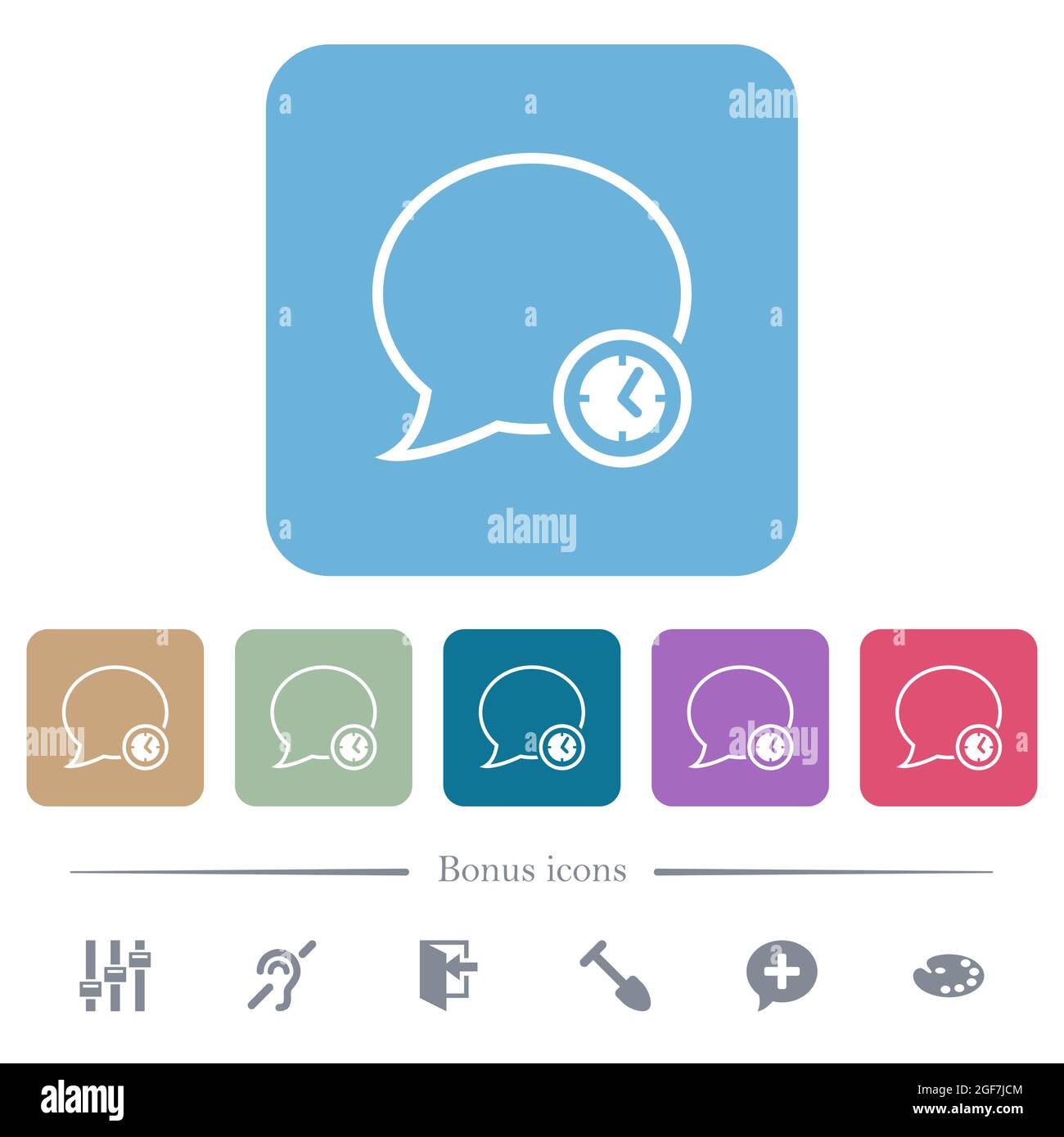 Message time outline white flat icons on color rounded square ...