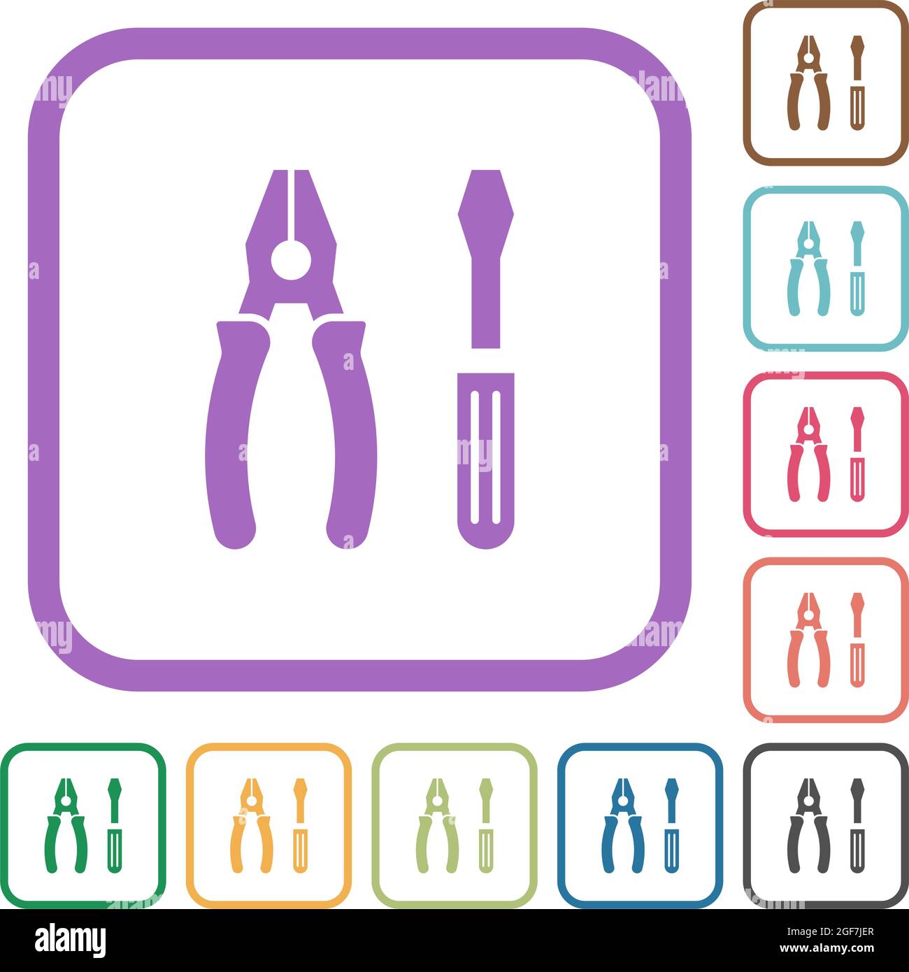 Combined pliers and screwdriver simple icons in color rounded square ...