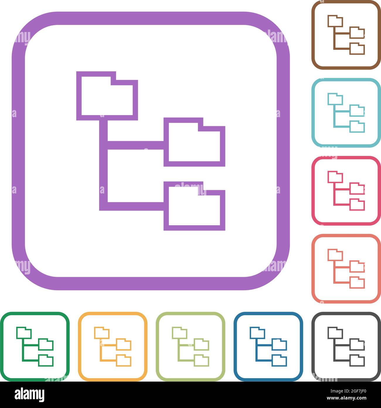 Folder Structure Outline Simple Icons In Color Rounded Square Frames On White Background Stock 