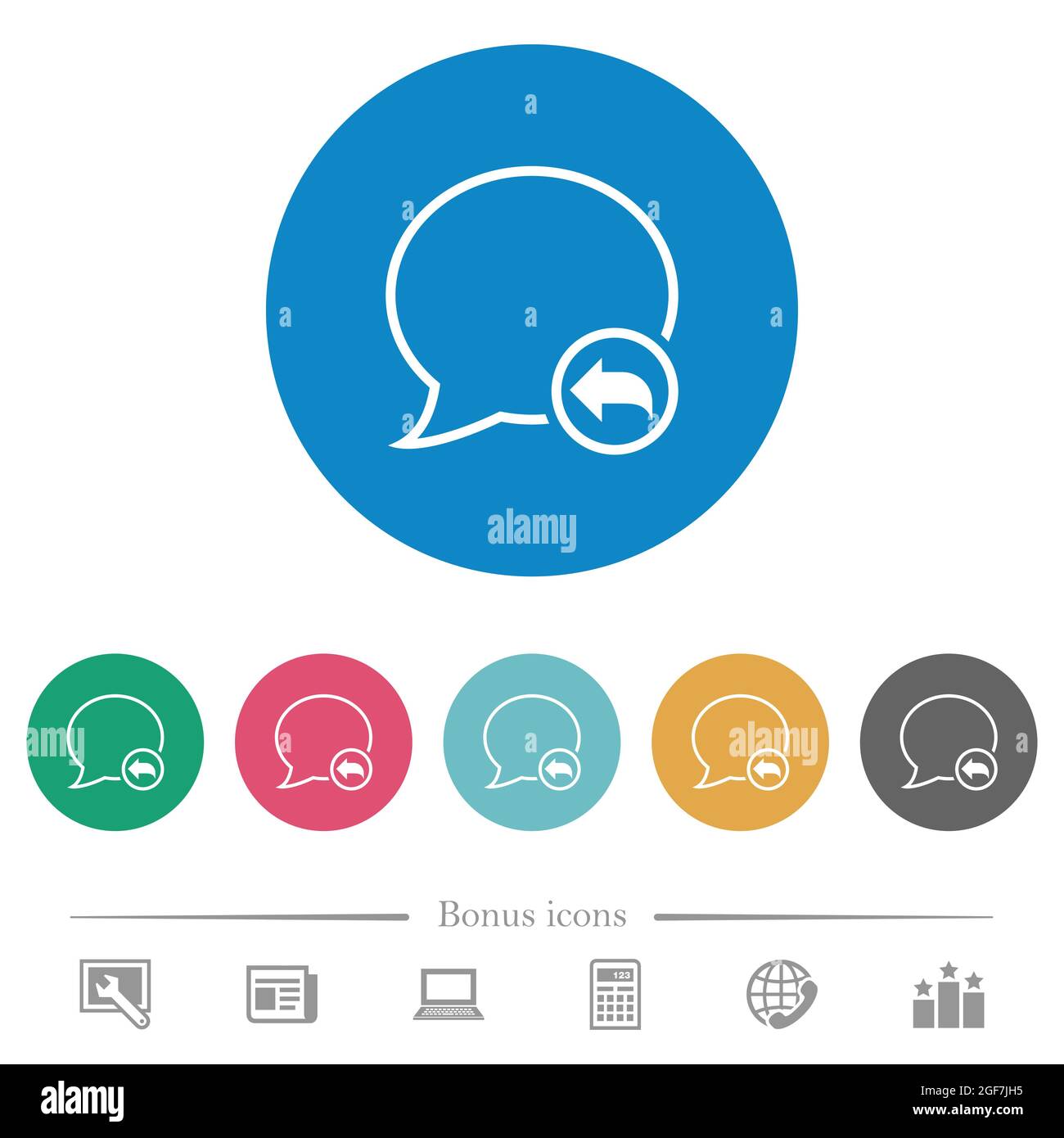 Reply message outline flat white icons on round color backgrounds. 6 ...