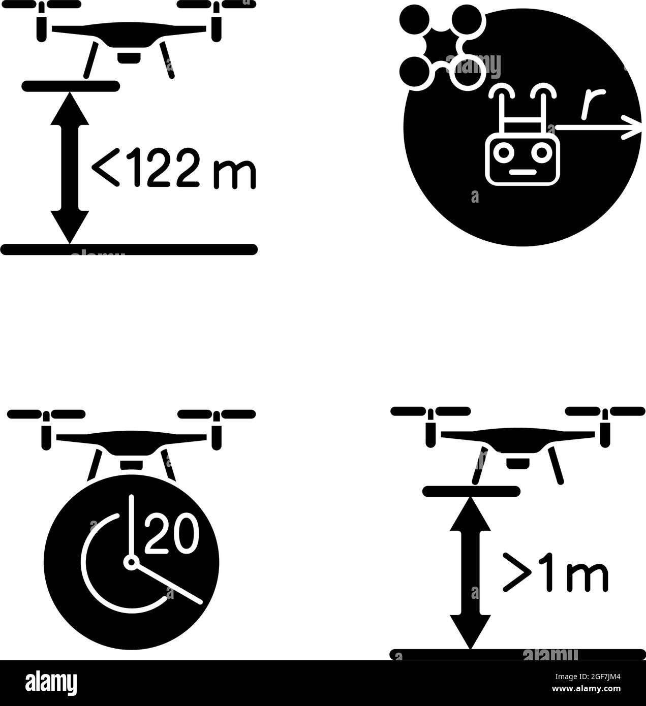 Drone proper control black glyph manual label icons set on white space ...