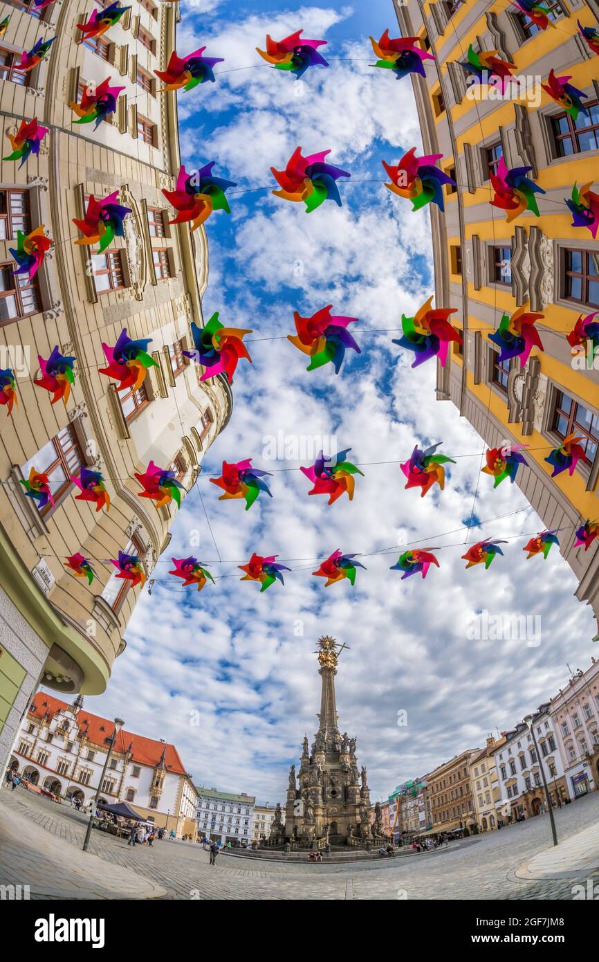 Holy Trinity Column with historical buildings in Olomouc (UNESCO) Czech ...