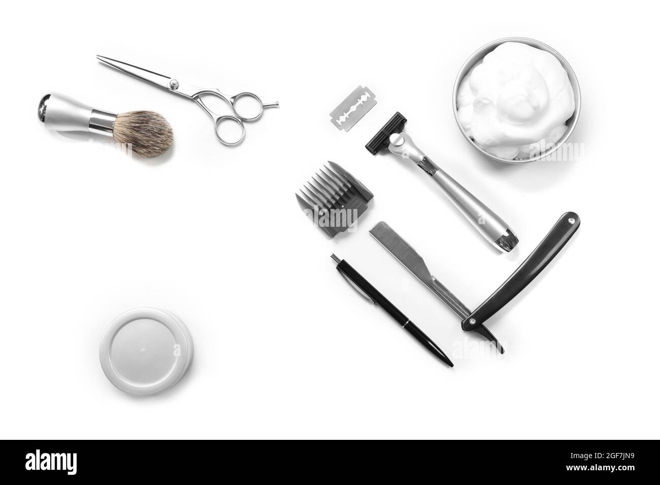 Shaving set with equipment, tools and foam, isolated on white Stock ...