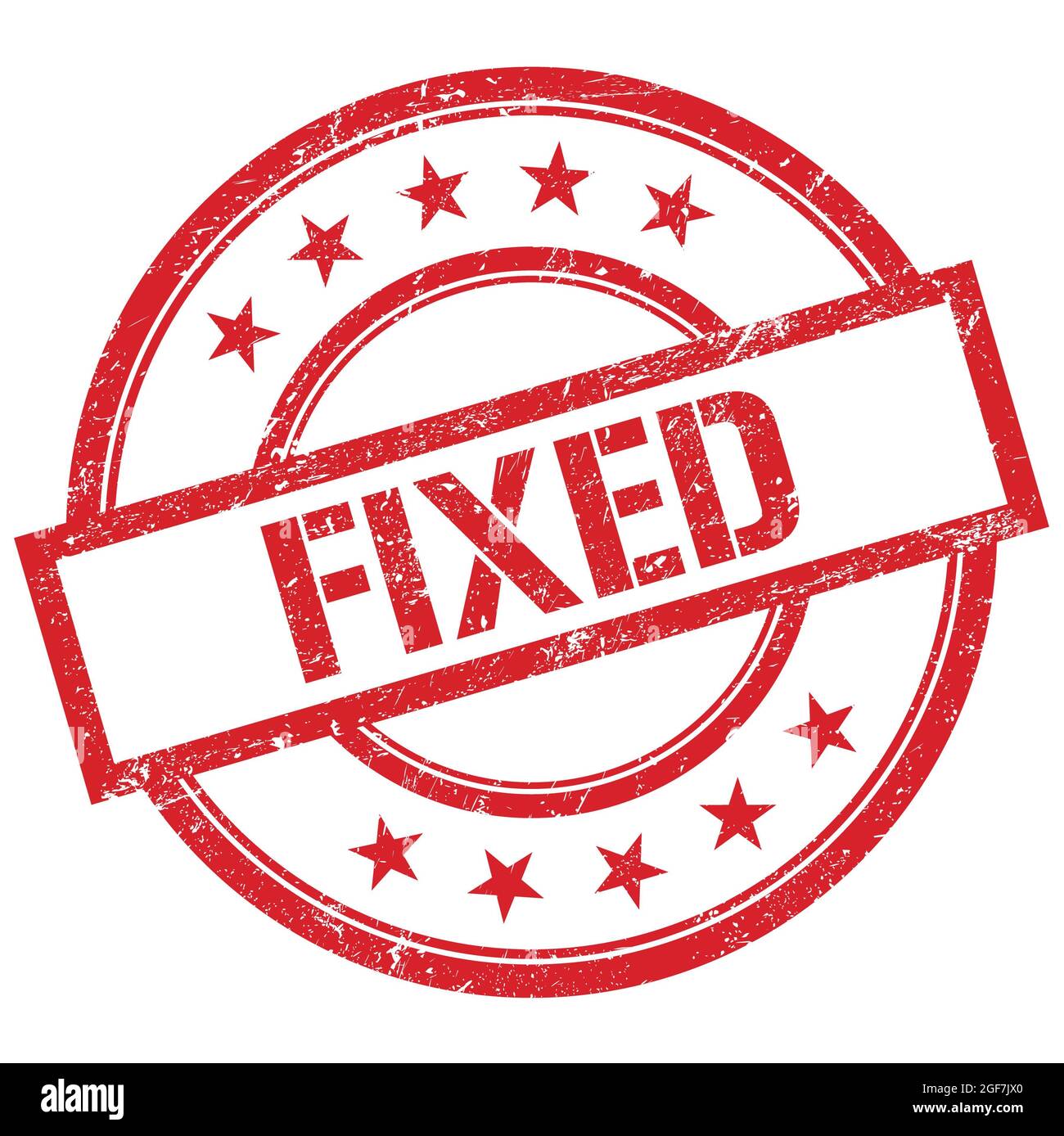 FIXED text written on red round vintage rubber stamp Stock Photo - Alamy