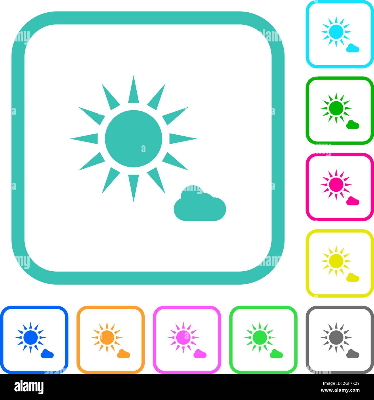 sunny weather vivid colored flat icons in curved borders on white ...