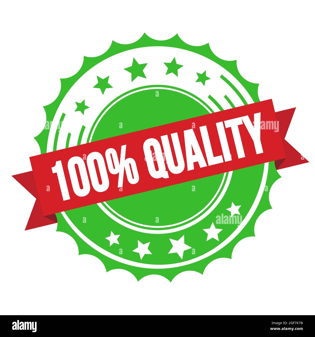 100% QUALITY text on red green ribbon badge stamp Stock Photo - Alamy
