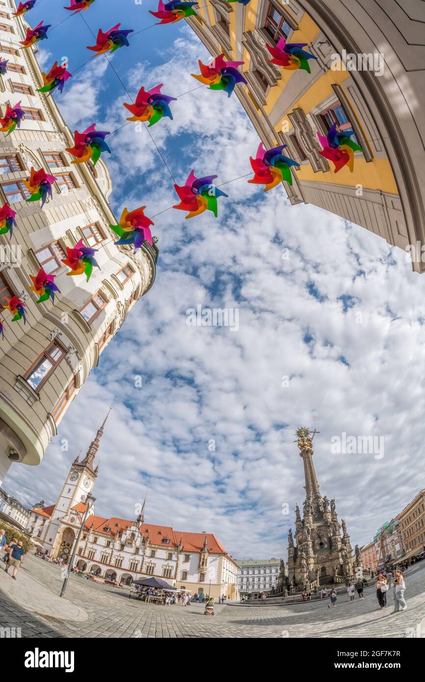 Holy Trinity Column and Town Hall with historical buildings in Olomouc ...