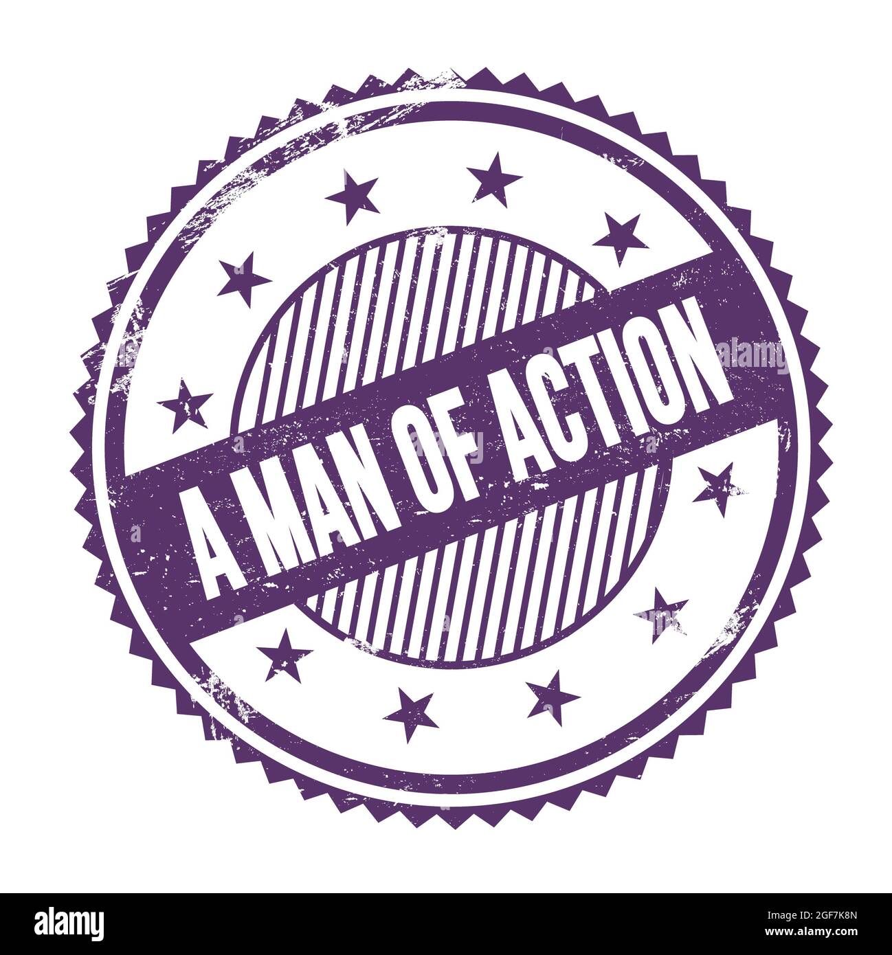 A MAN OF ACTION text written on purple indigo grungy zig zag borders ...