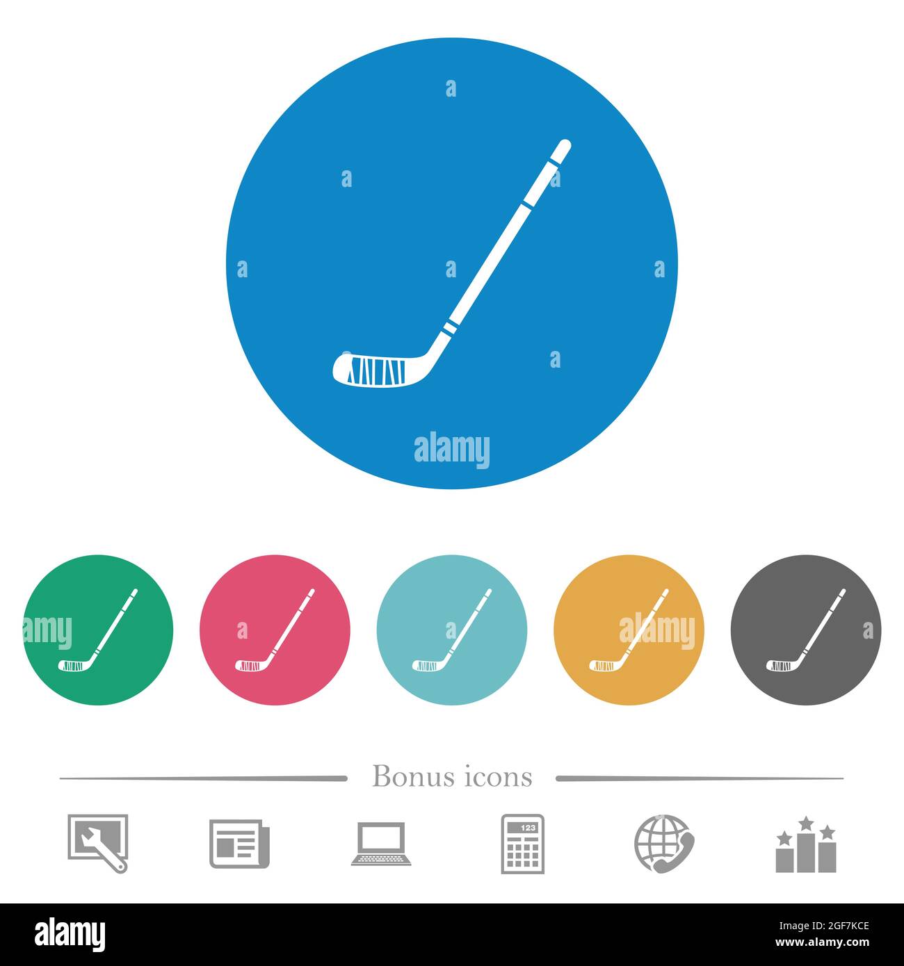 Ice hockey stick flat white icons on round color backgrounds. 6 bonus ...