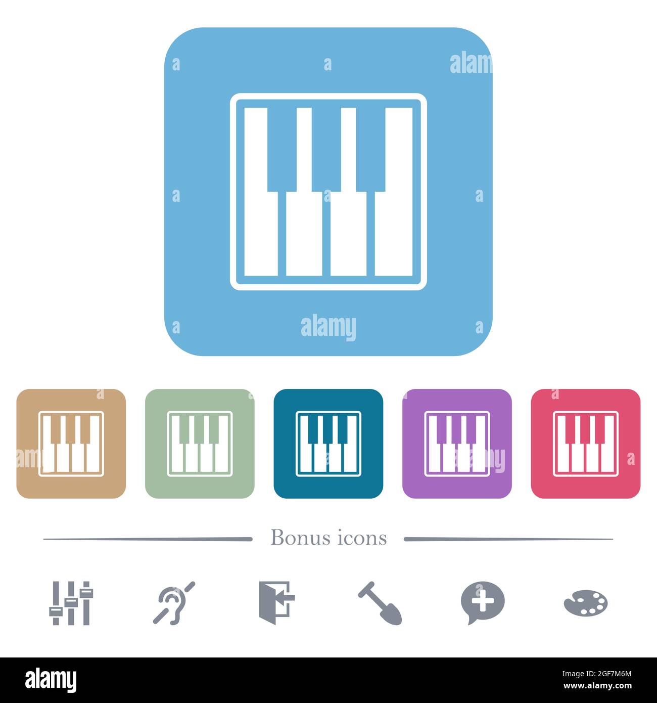 Piano keyboard alternate white flat icons on color rounded square ...