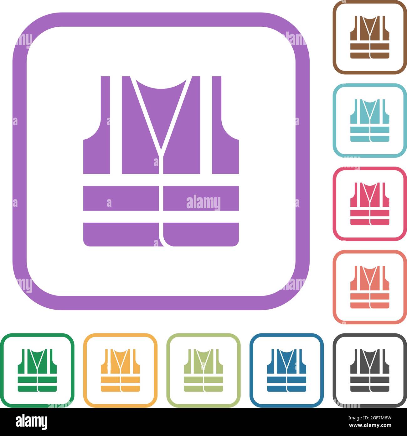 High visibility safety vest simple icons in color rounded square frames ...