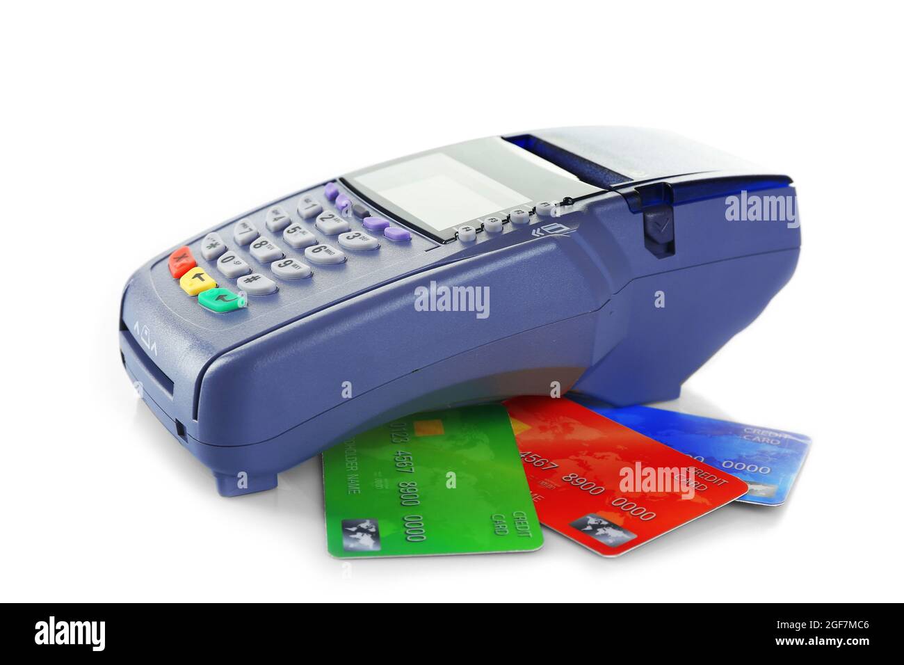 Bank terminal with credit cards, isolated on white Stock Photo - Alamy