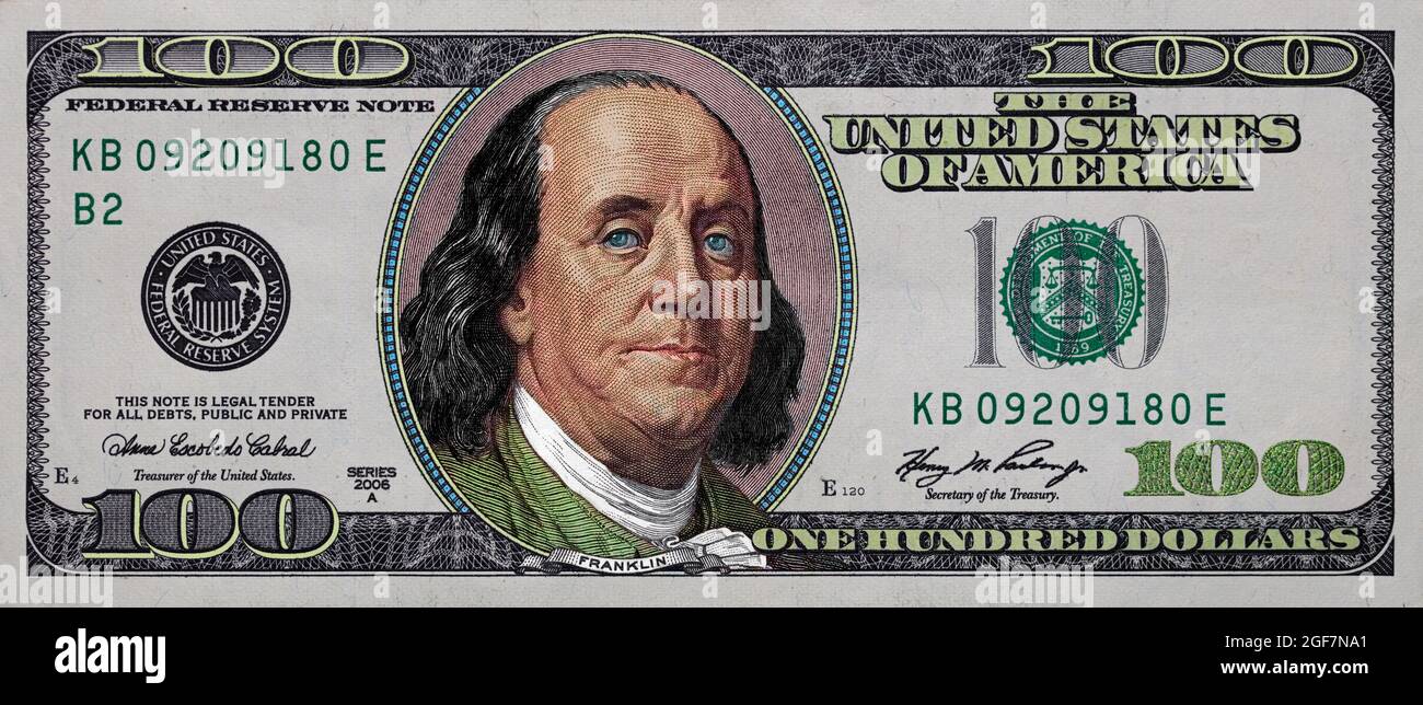 old colorized 100 dollar banknote for design purpose Stock Photo - Alamy