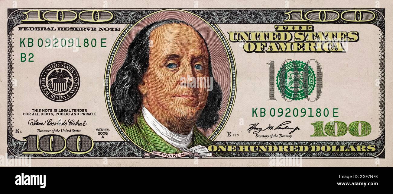 old colorized 100 dollar banknote for design purpose Stock Photo - Alamy