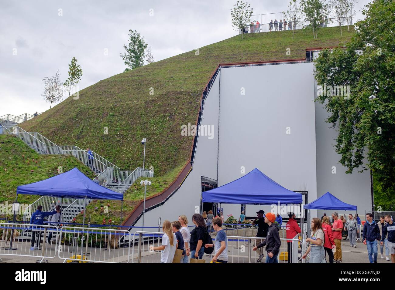 Marble Arch Mound - ground-level view of members of the public climbing ...