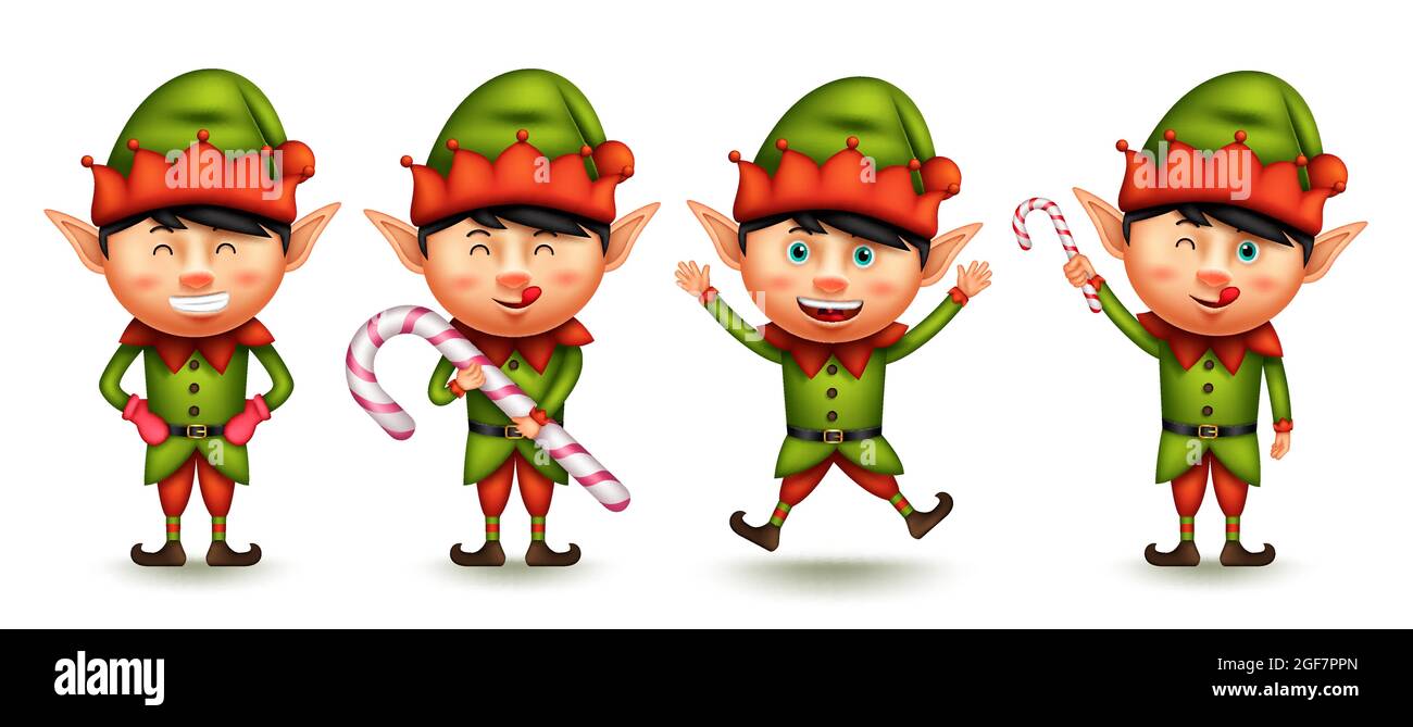 Elf christmas character vector set. Little boy 3d elves characters with ...