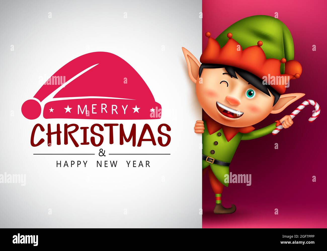 Christmas elf vector template design. Merry christmas greeting text in ...